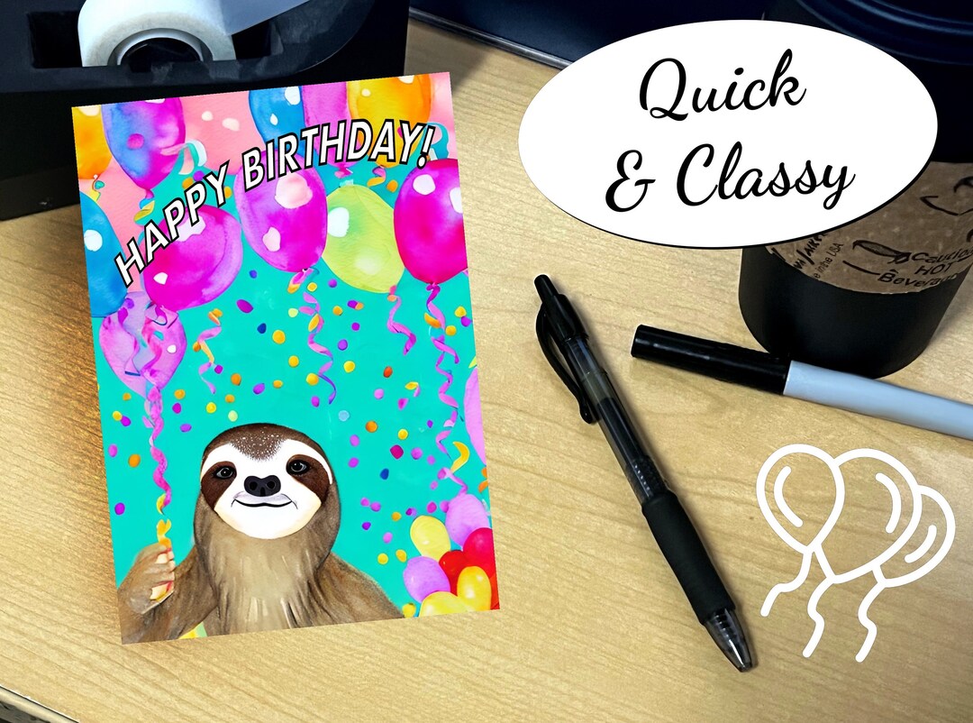 Happy Birthday Sloth Card 1 - Etsy