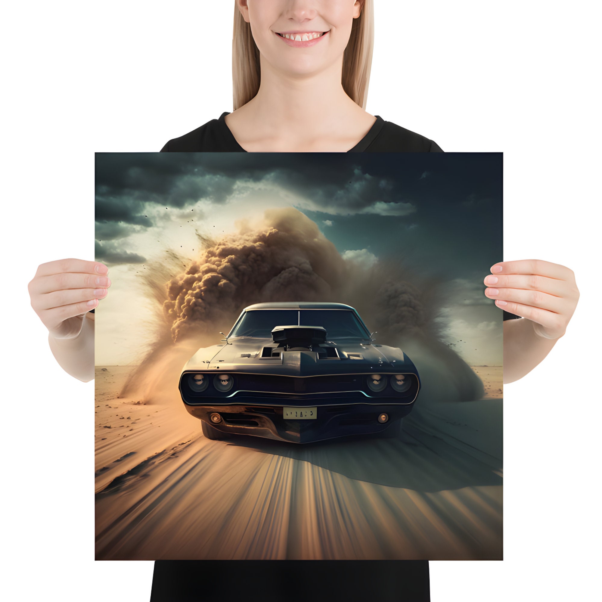Poster of a Muscle Car Blazing Through the Desert. Wall Decor Picture ...