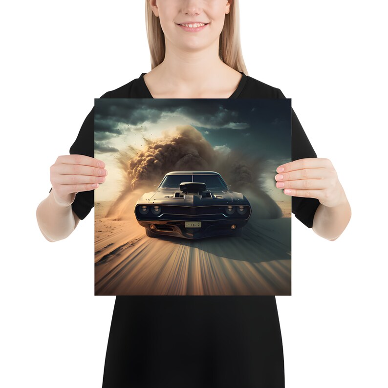Poster of a Muscle Car Blazing Through the Desert. Wall Decor Picture ...