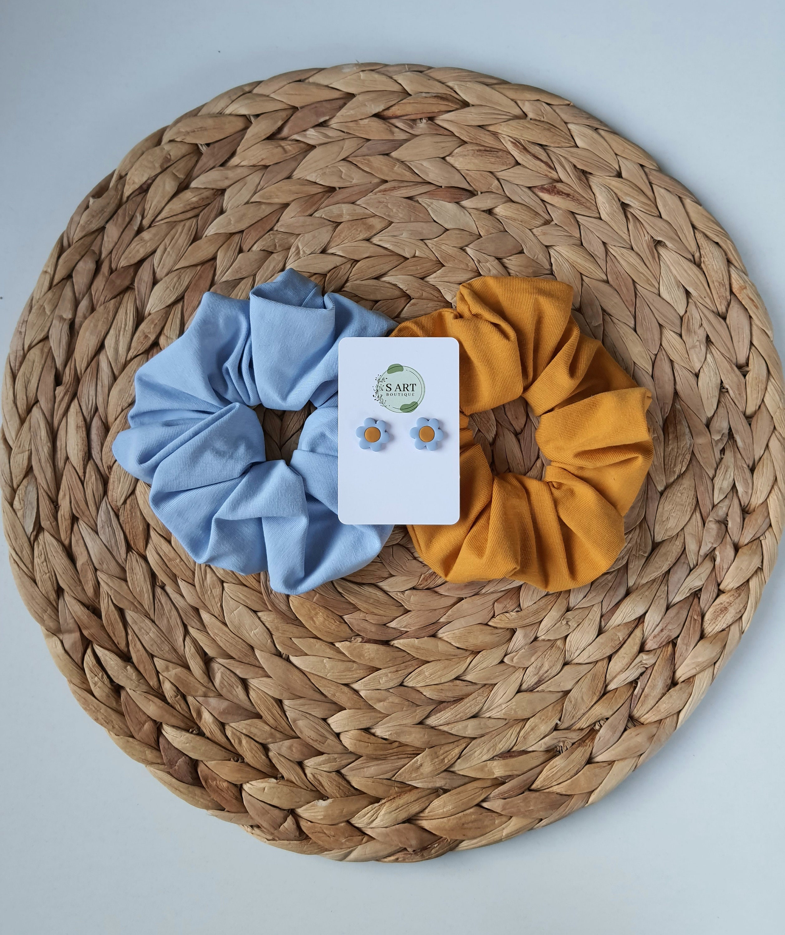 AVA Set of Scrunchie and Earrings Flower Stud Earrings Polymer Clay ...