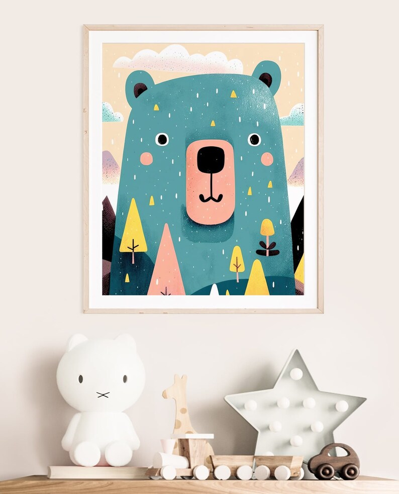 Printable Set of 3 Animals in Pine Trees Forest Nursery Wall Art, AI ...