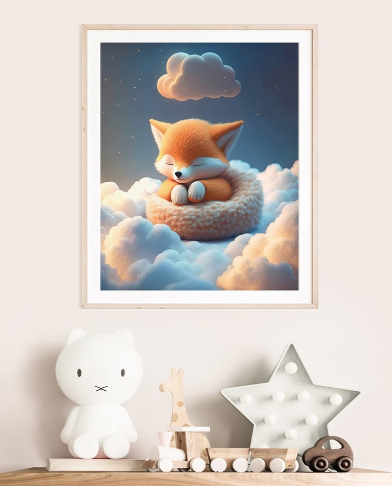 Printable Baby Fox Sleeping, Nursery Wall Art for Print, Cute Baby ...