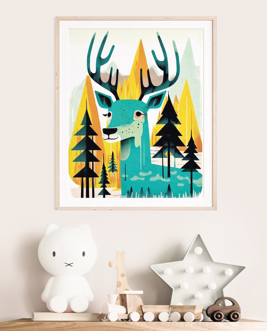 Printable Set of 3 Animals in Pine Trees Forest Nursery Wall Art, AI ...