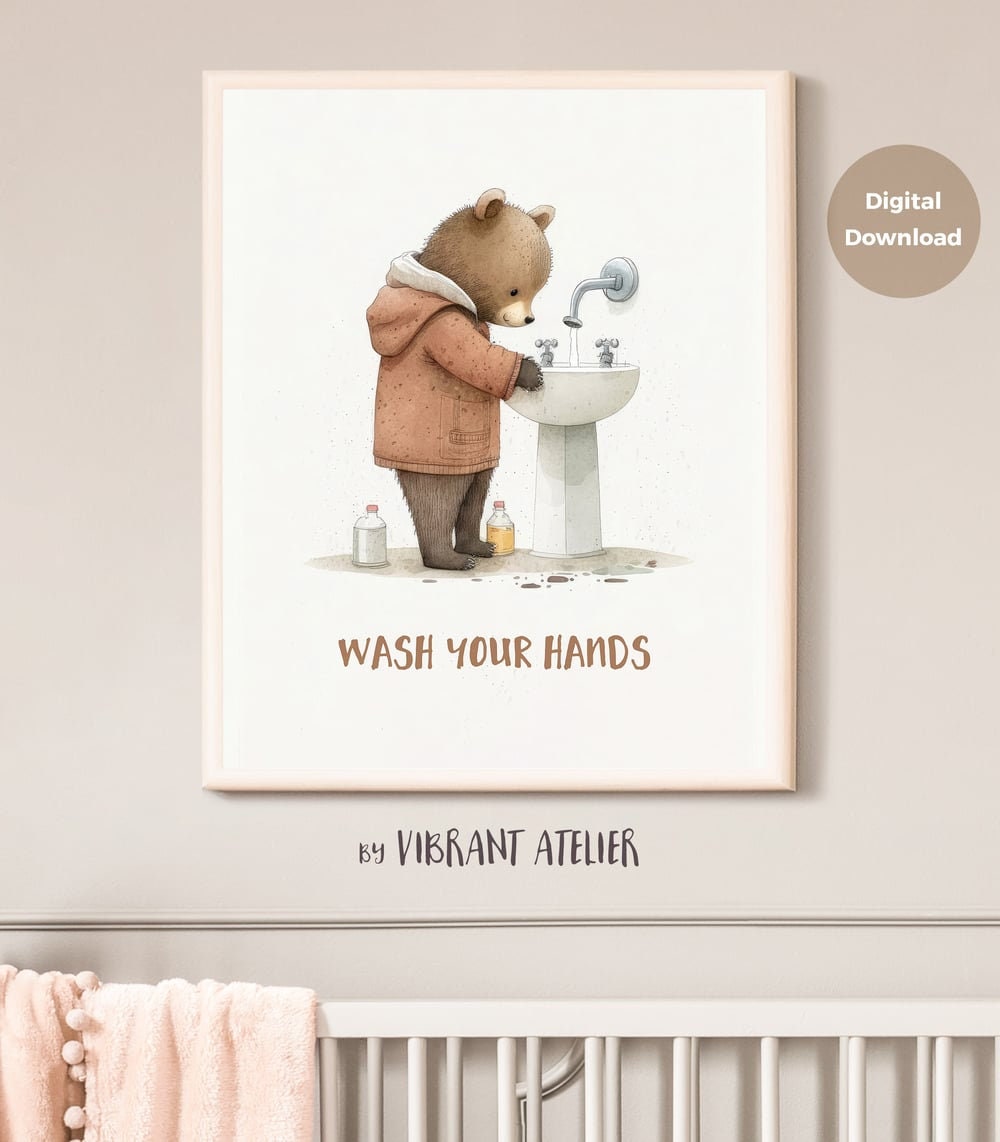 Bathroom Art Set for Kids, Brush Your Teeth, Wash Your Hands, Hang Your ...