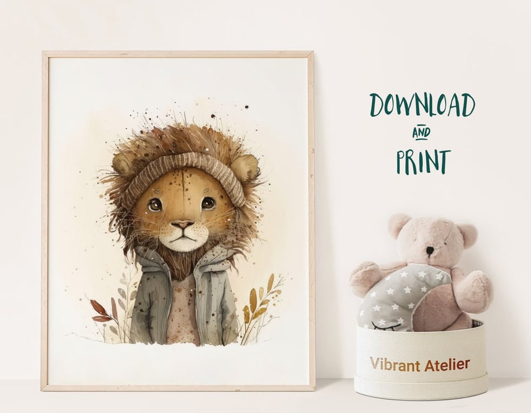 Printable Lion Illustration, Boho Nursery Print, Adorable Ai Artwork ...