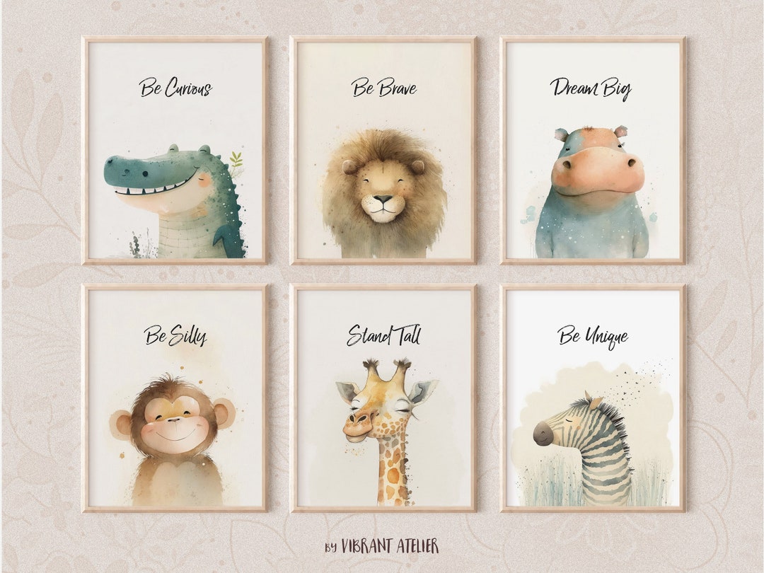 Safari Nursery Decor With Inspirational Sayings, Baby Animal Prints for ...