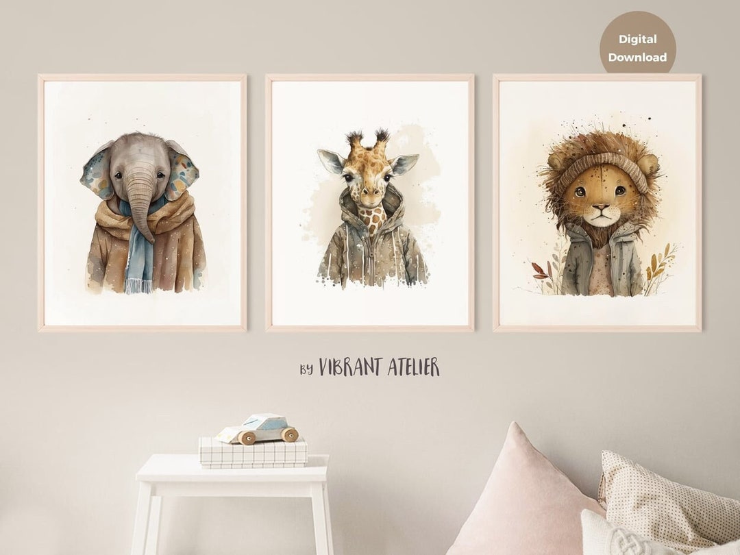 Set of 3 Safari Boho Animals Prints, Printable AI Artwork for Nursery ...