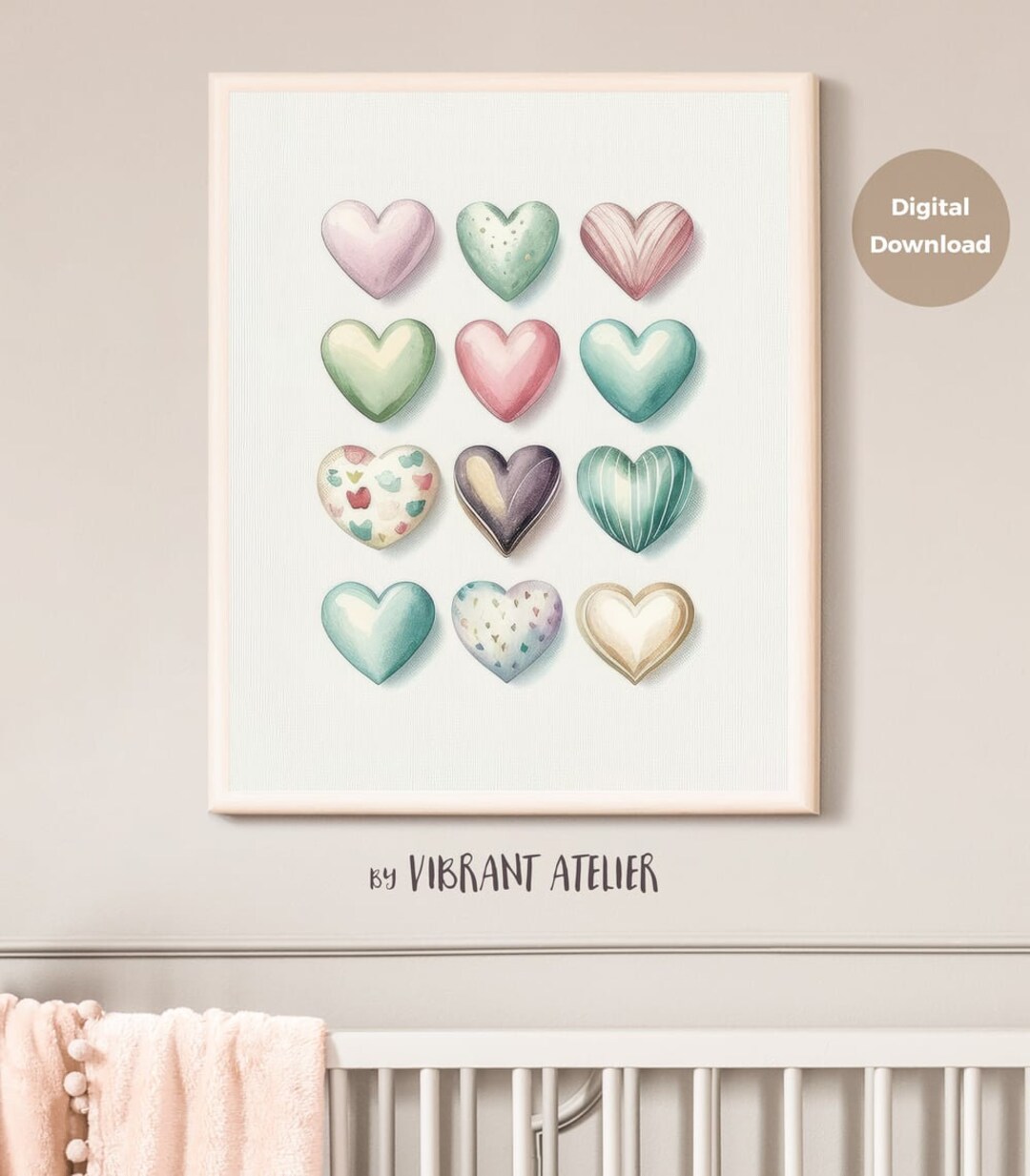 Adorable Little Hearts Nursery Wall Art to Print, Printable AI Artwork ...