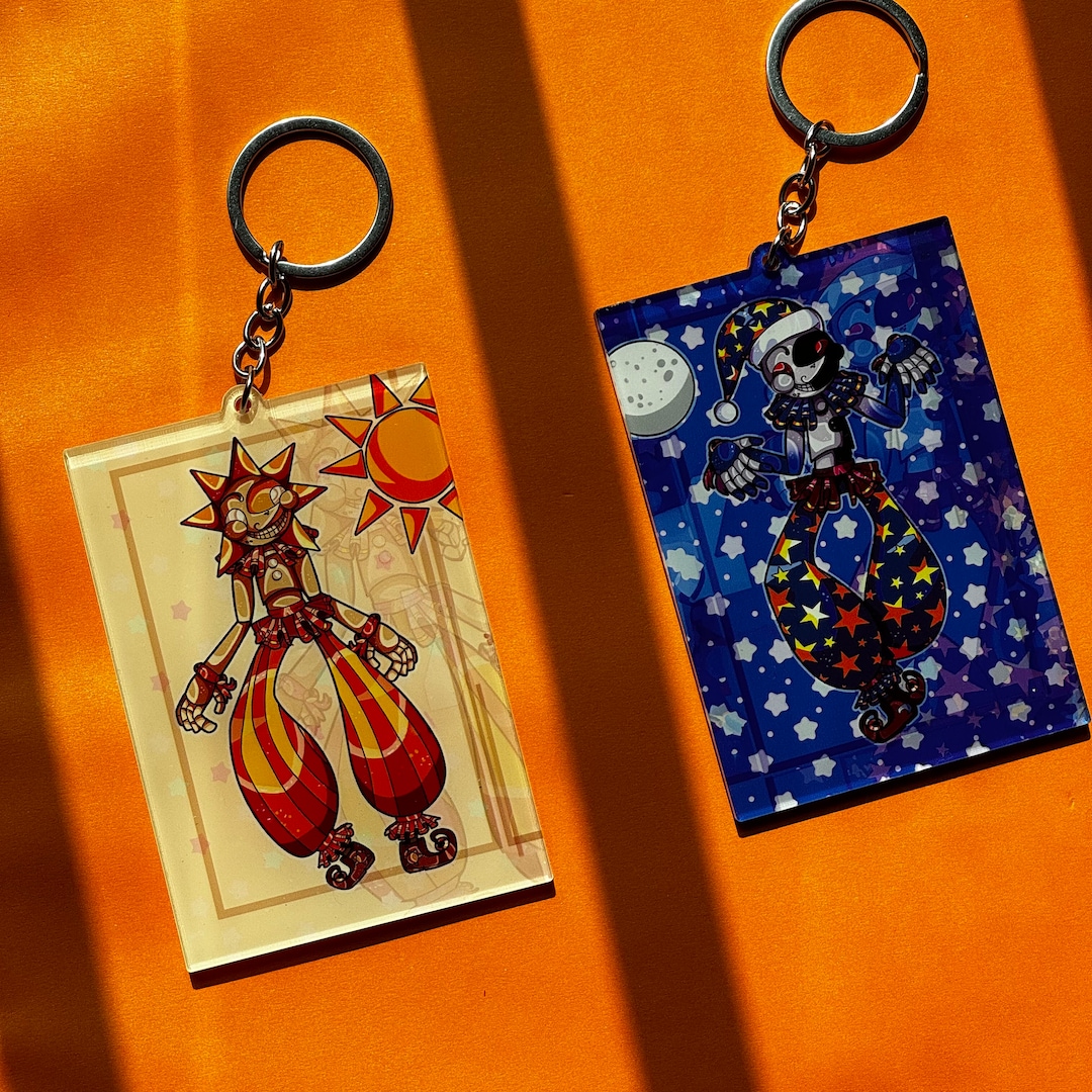 FNAF Keychain, Sun Moon Candy Bag Charm, Sun Moon Keychain, Security ...