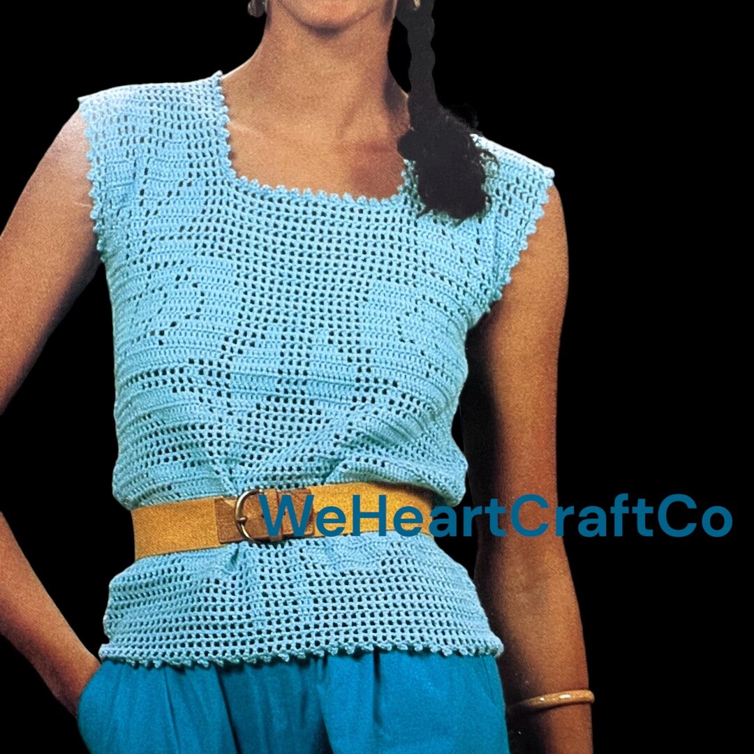 Filet Floral Top Crochet Pattern PDF Download, Vintage Pattern, Filet ...