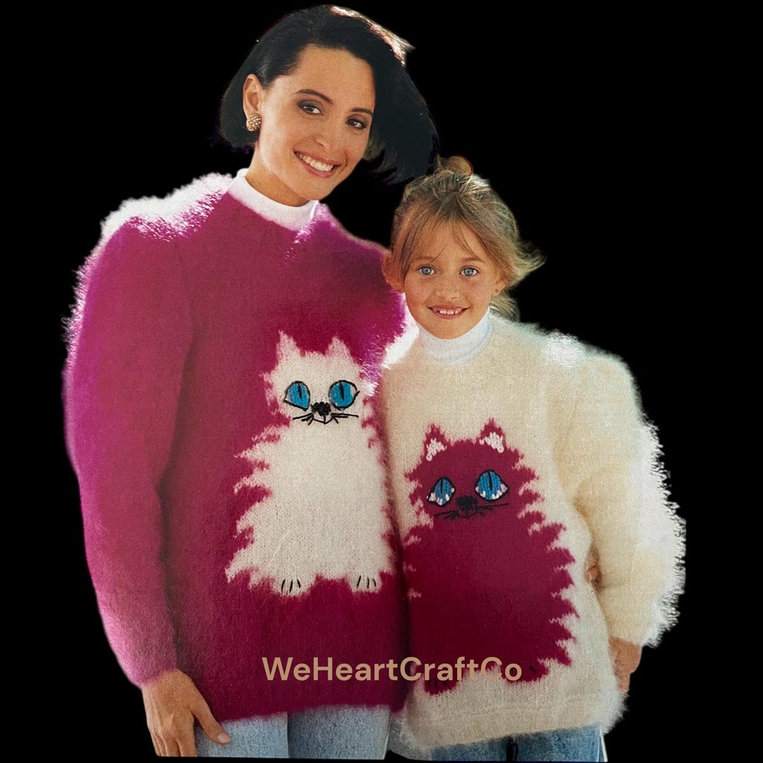 Cat Sweater Knitting Pattern, PDF Download, Cat Jumper, Mohair Sweater ...