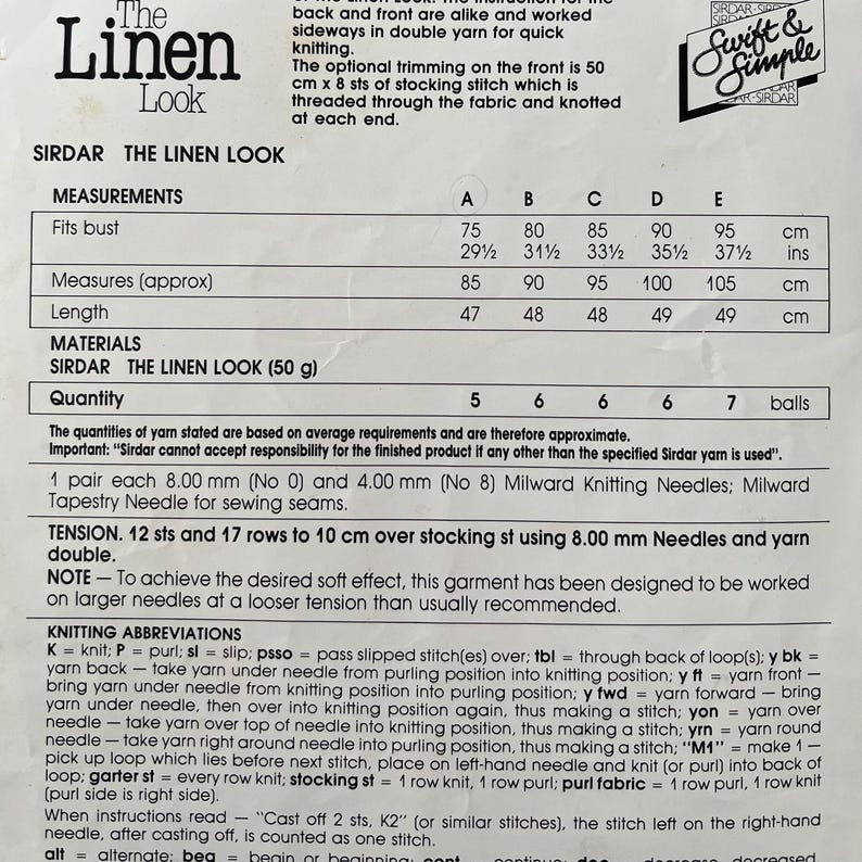 Linen Look Sweater Knitting Pattern Vintage PDF Download, Vintage ...