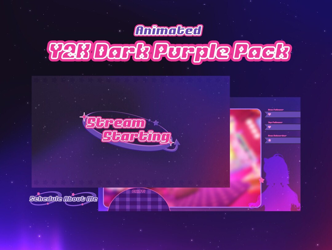 Y2K Animated Dark Purple Stream Overlay Pack | Vtuber Friendly | Stream ...