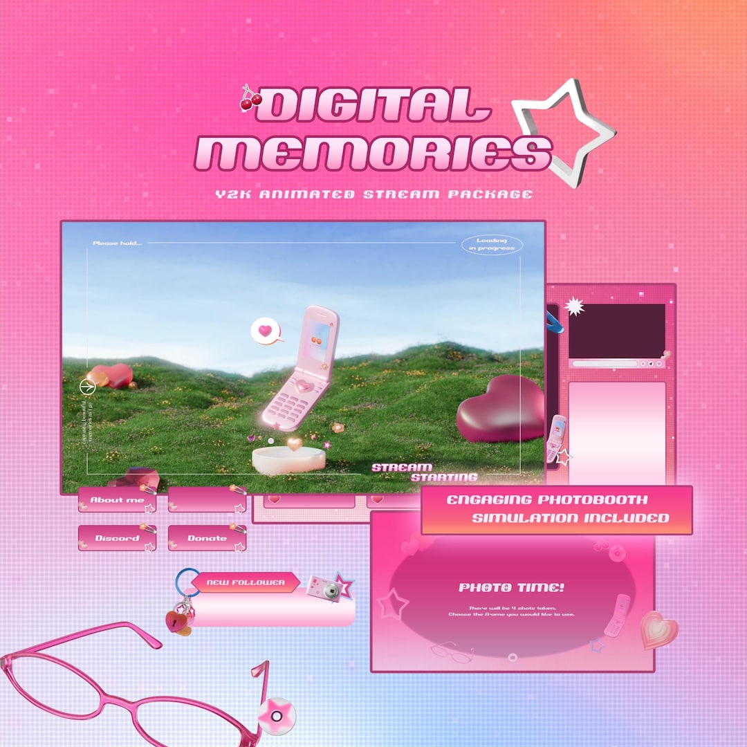 Y2K Animated Pink Stream Overlay Package – Twitch & Youtube | Vtuber ...