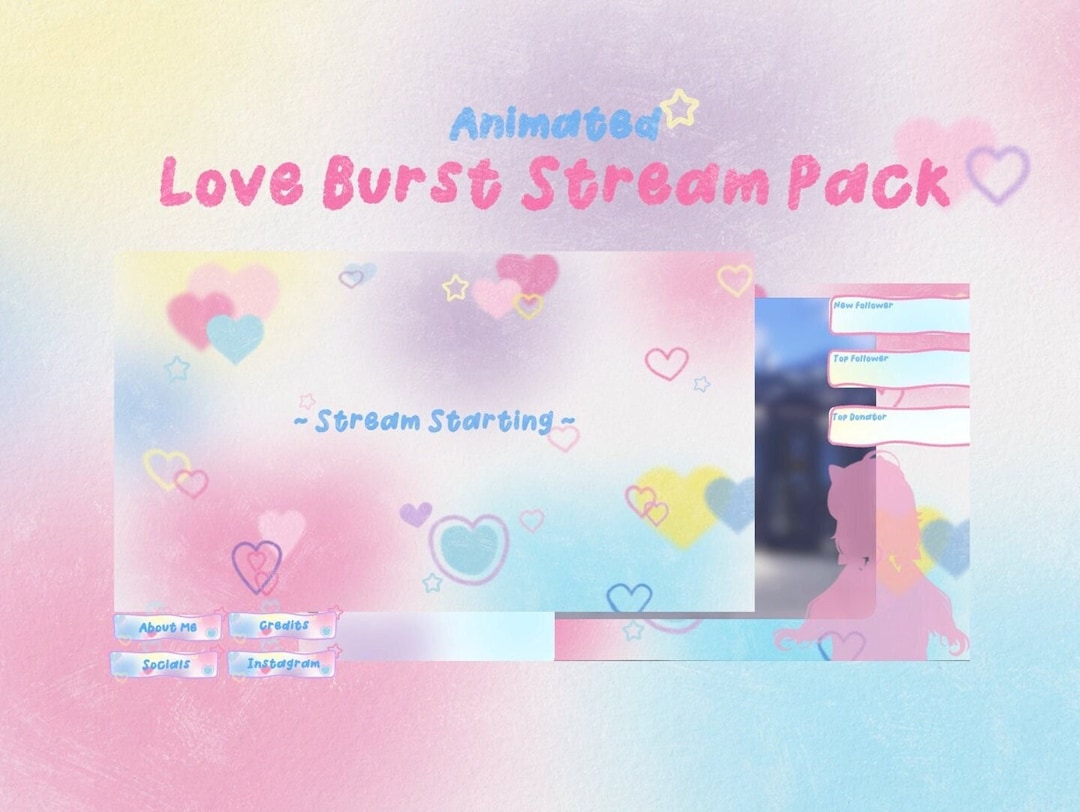 Animated Cute Love Burst Stream Overlay Twitch Package | Vtuber ...
