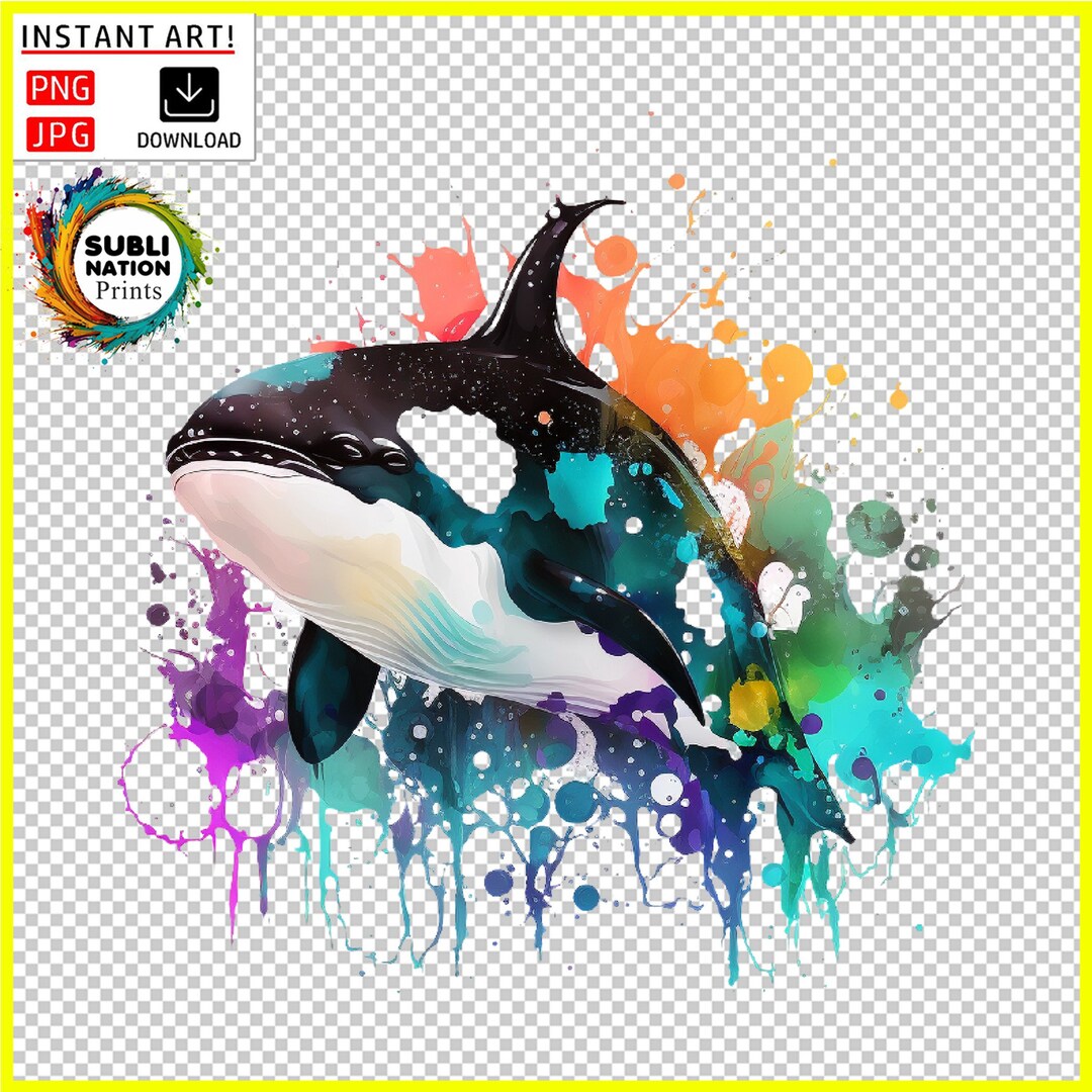 Orca Whale Splat Colors PNG - Etsy