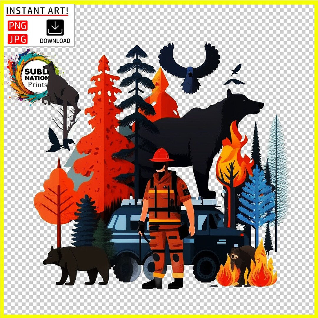 Forest Firefighter Wild Animals Fire Land Png Jpg Print File - Etsy