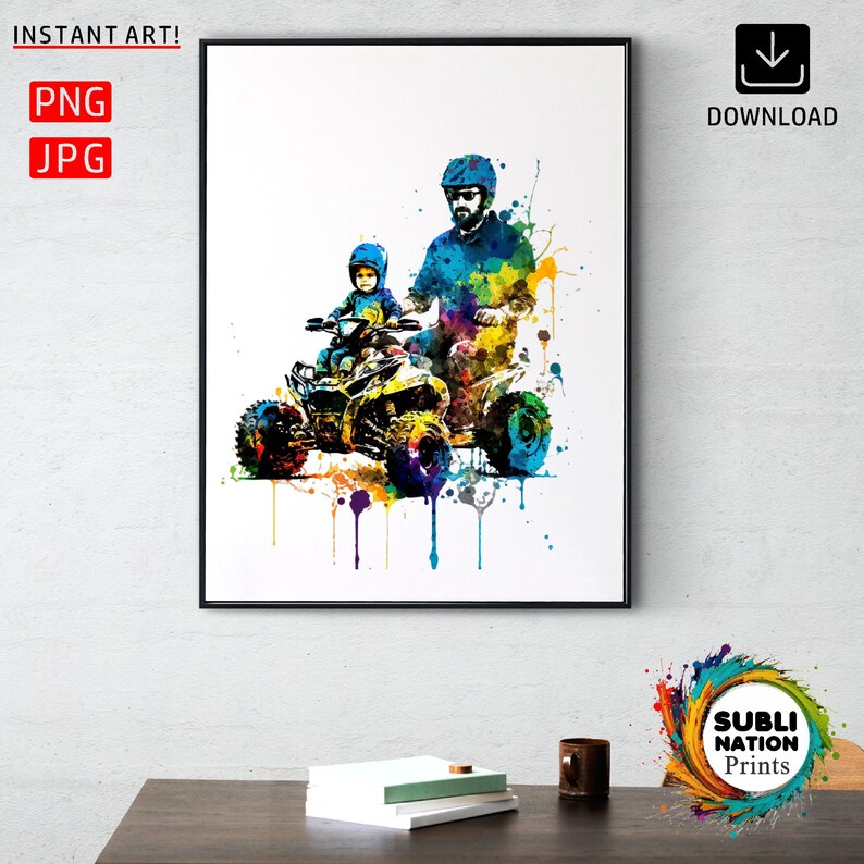 Atv Father and Son Dripping Watercolor Art Png - Etsy
