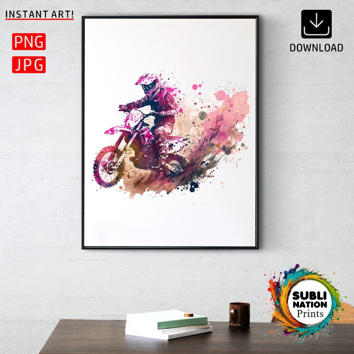 Motorcycle Pink Splat Watercolor Png - Etsy
