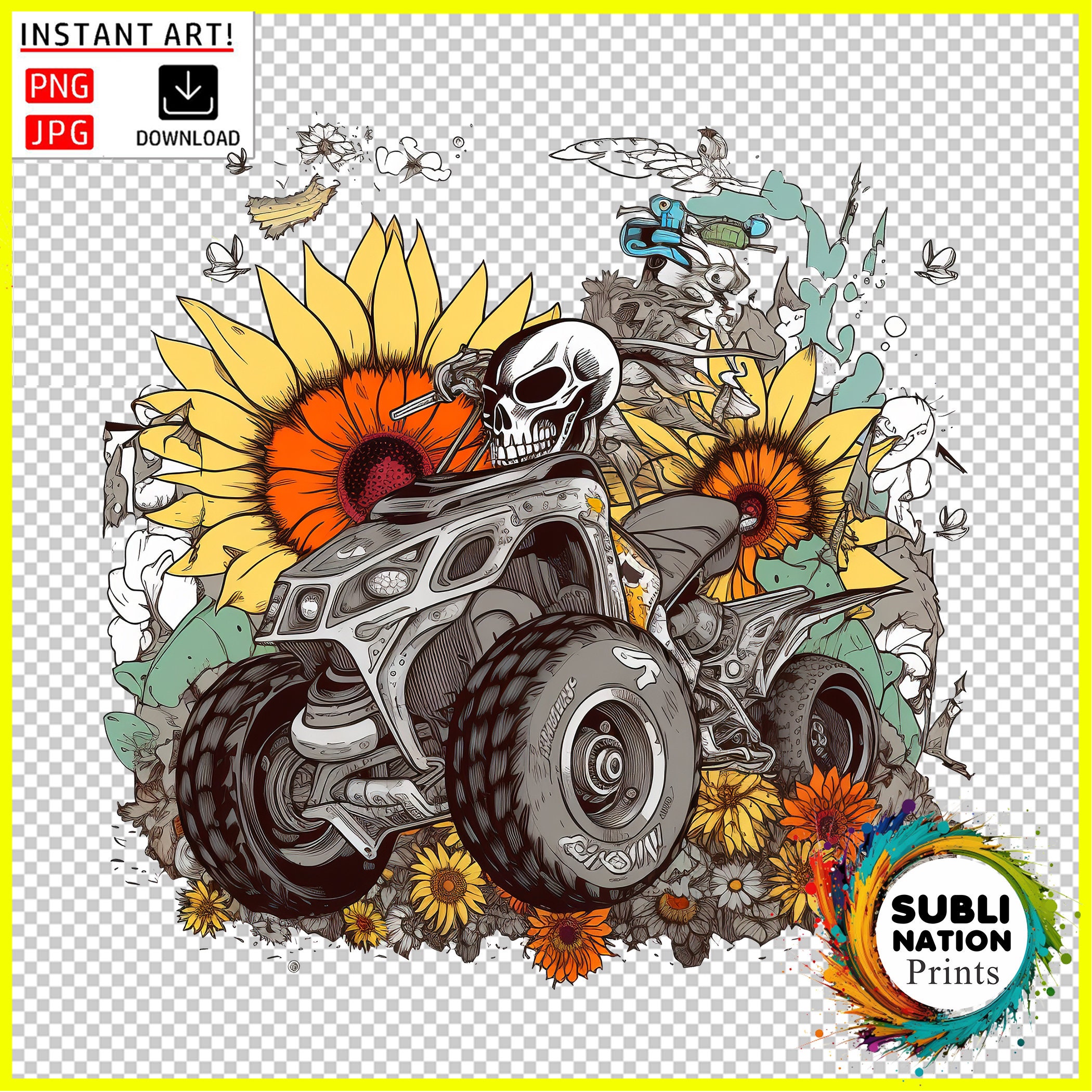 ATV Rider Skull and Sunflower - Etsy