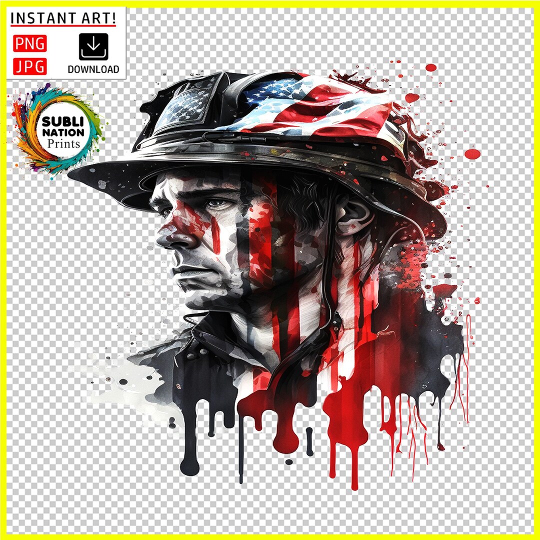 US Flag Watercolor Splat Firefighter Png Jpg Print File - Etsy
