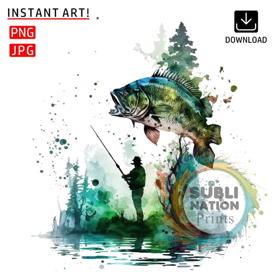 Bass Fish, Fishing Png Watercolor - Etsy