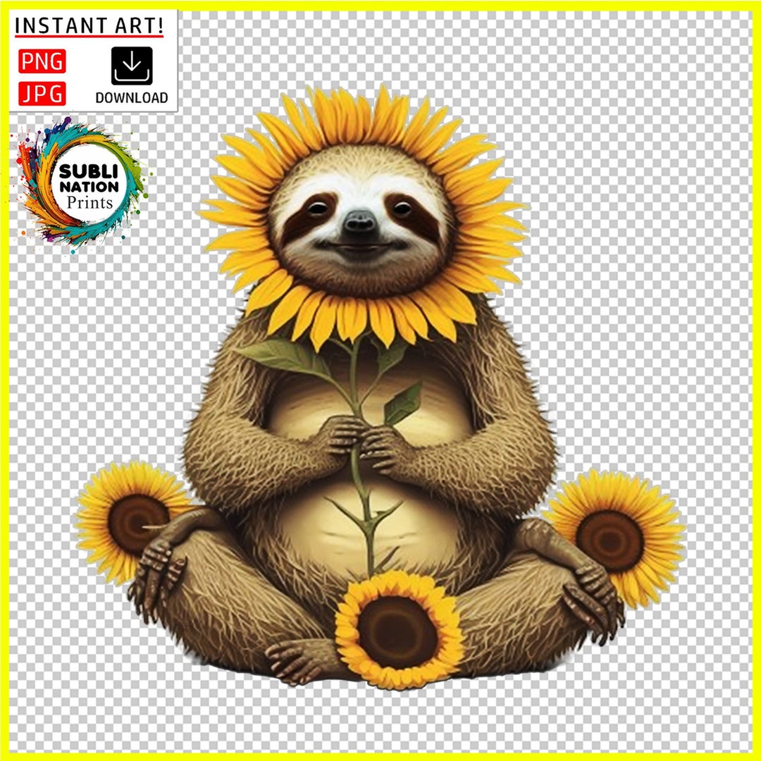 Sunflower Cute Sloth Png - Etsy