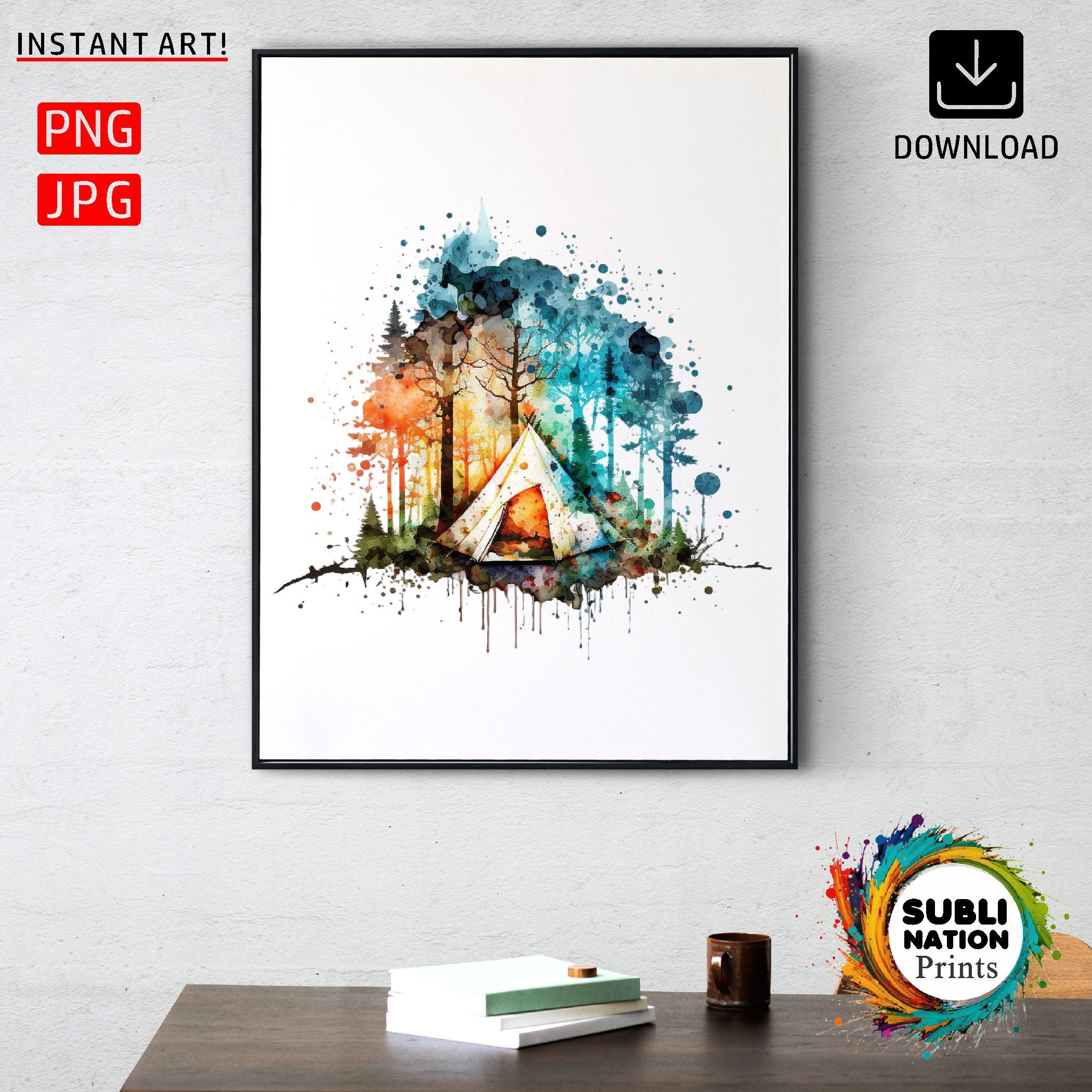 Beautiful Watercolor Design Camping Png - Etsy