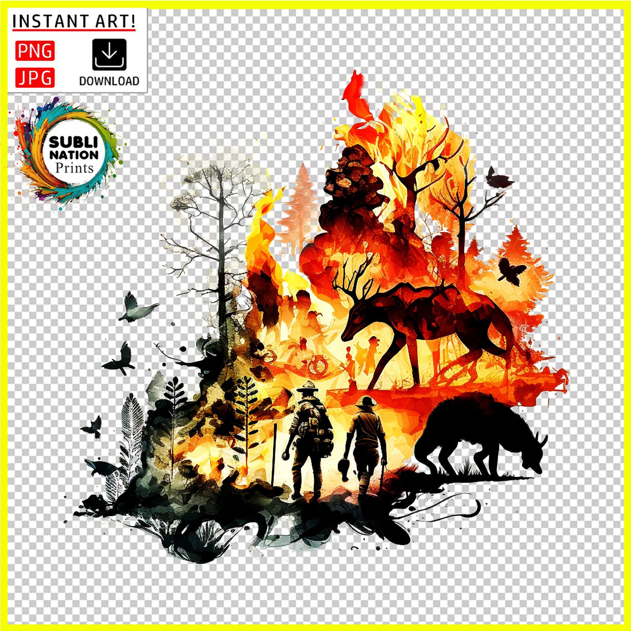 Forest Firefighter and Animals Png Jpg Print File - Etsy