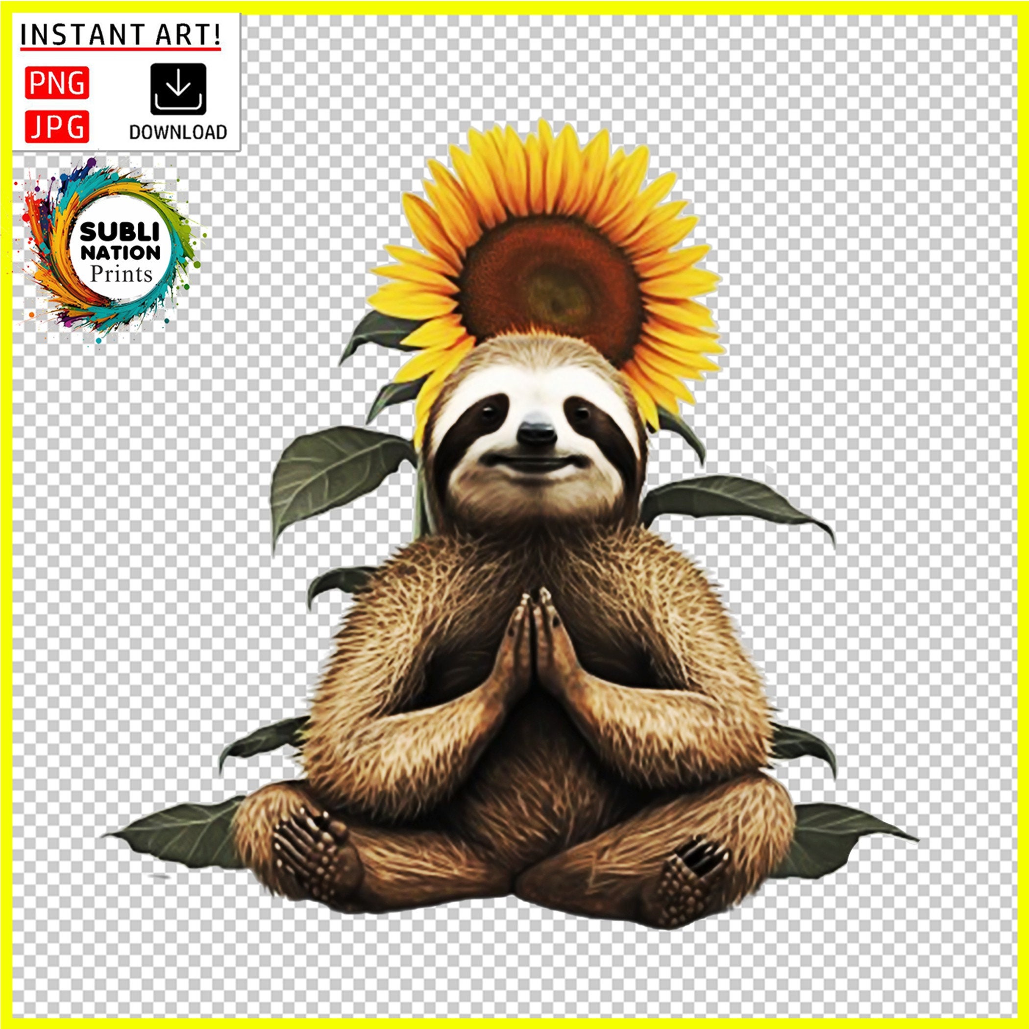 Yoga Sloth Sunflower Cute Png - Etsy