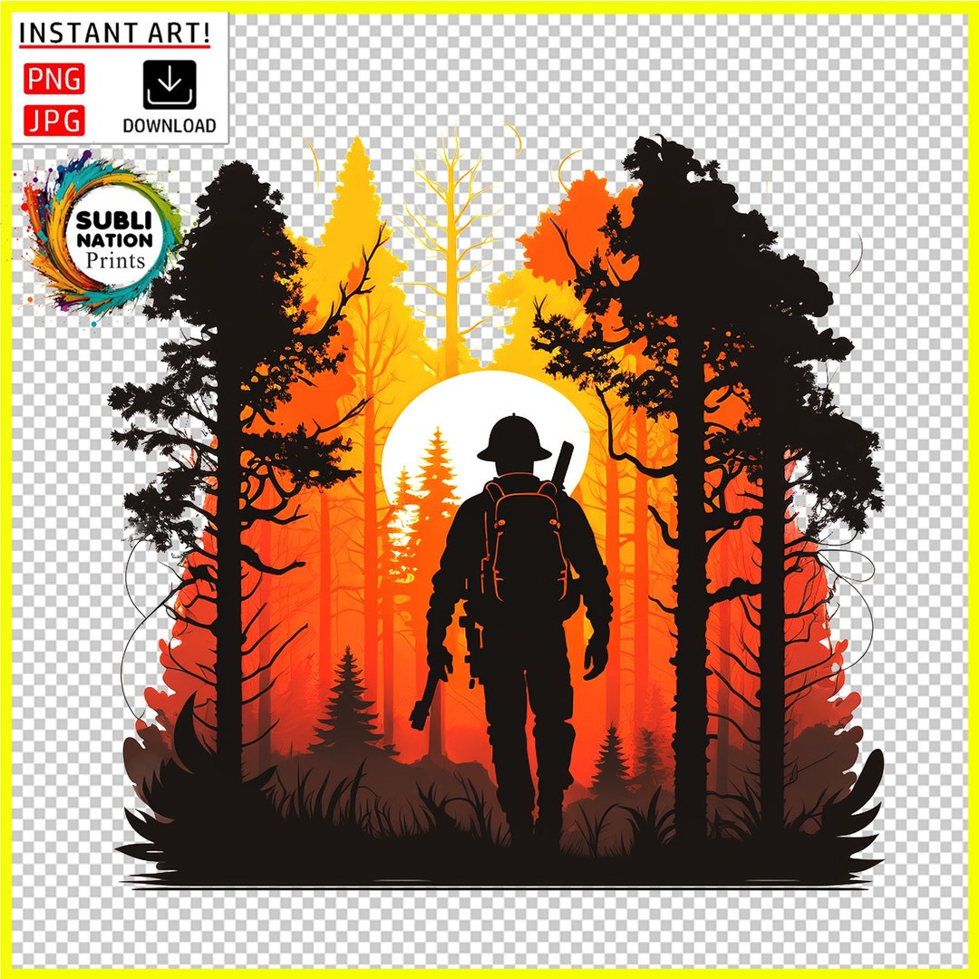 Forest Firefighter Sunset Png Jpg Print File - Etsy