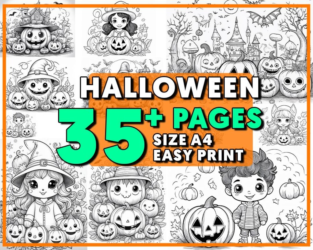 35 Halloween Coloring Paper Sheets, Halloween Printable, Print at Home ...