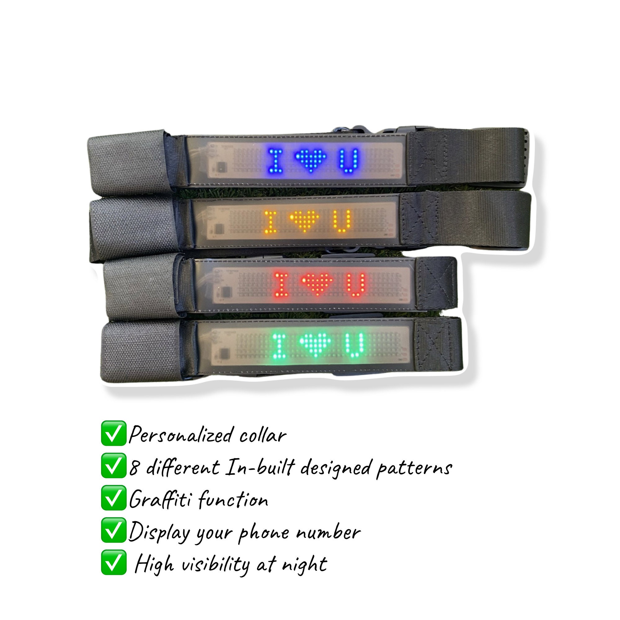 LED Dog Collar Customisable Glow in the Dark Display Light up Collar ...