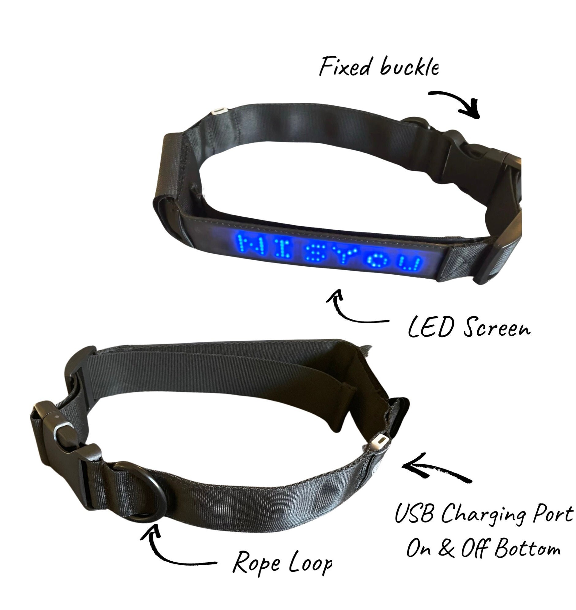 LED Dog Collar Customisable Glow in the Dark Display Light up Collar ...