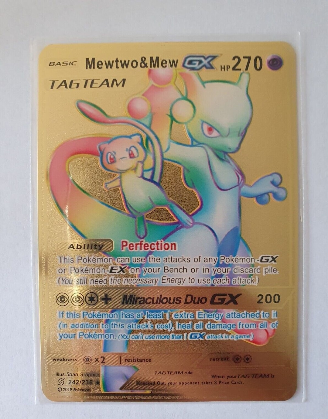 Pokemon Gold Metal Card Mewtwo and Mew Tag Team HP270 | Rare Stainless ...