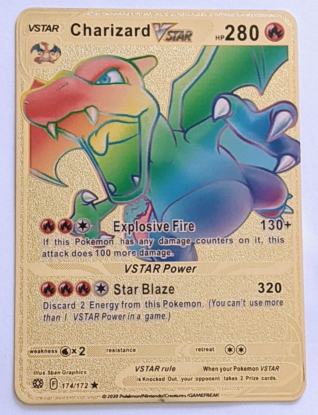 Rainbow Charizard Vstar Gold Metal Pokemon Card Rare Collectable Cards ...