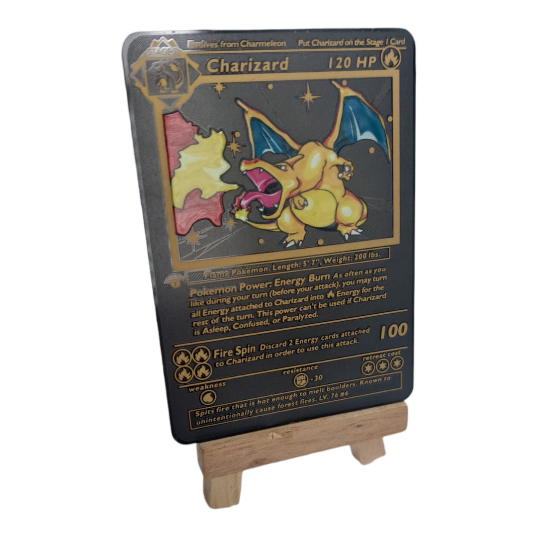 Pokemon Gold Metal Card Black Charizard 1st Edition Stage 2 Solid Metal ...