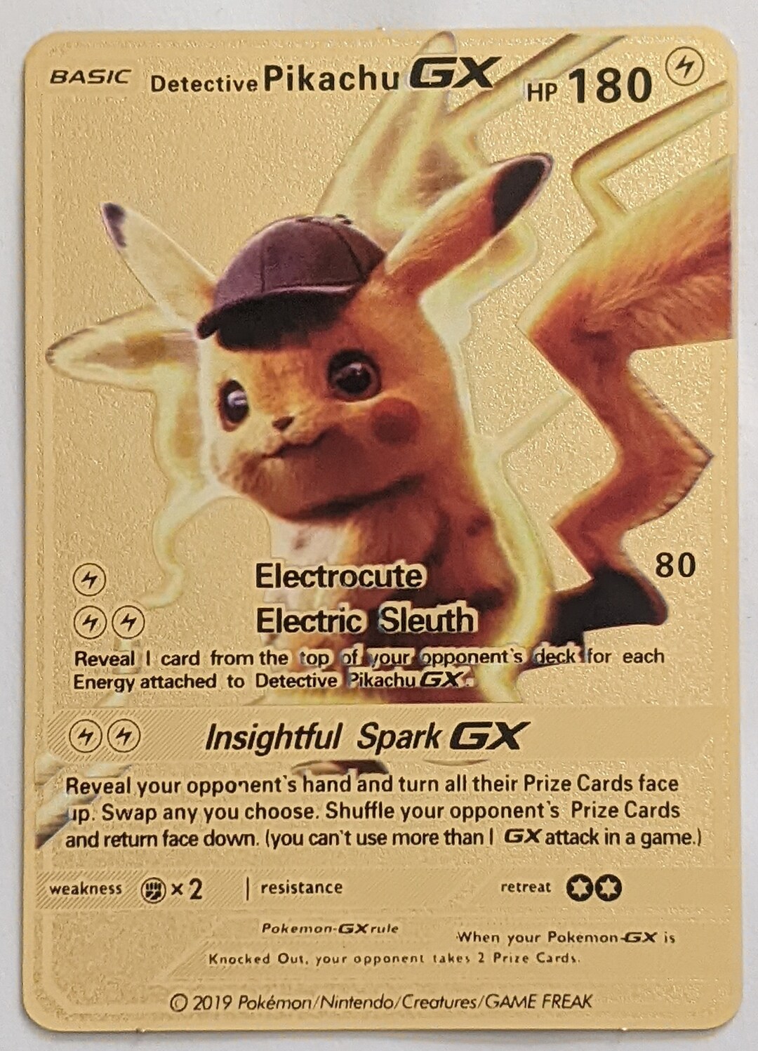 Detective Pikachu GX Pokemon Gold Metal Solid Rare Collectable Card ...