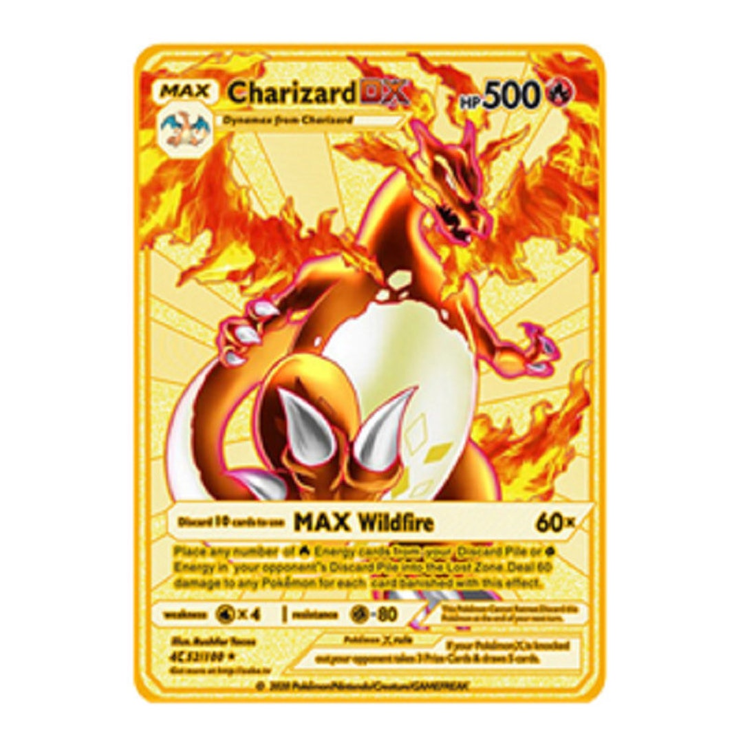 Charizard DX Pokemon Gold Metal Card HP500 Rare Collectable Fan Art ...
