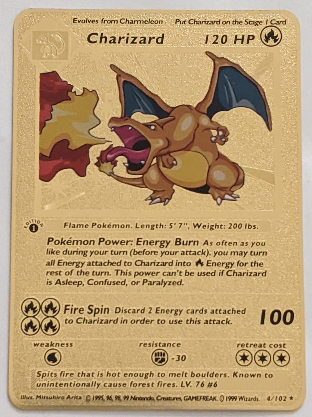 Charizard 1st Edition Pokemon Gold Metal Card 120HP | Collectable Solid ...