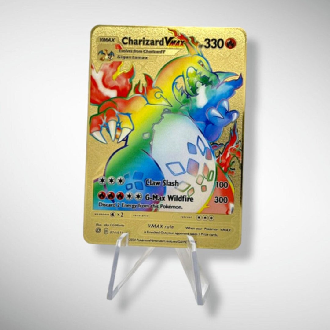 Rainbow Charizard Vmax Pokemon Gold Metal Card HP330 | Collectable ...