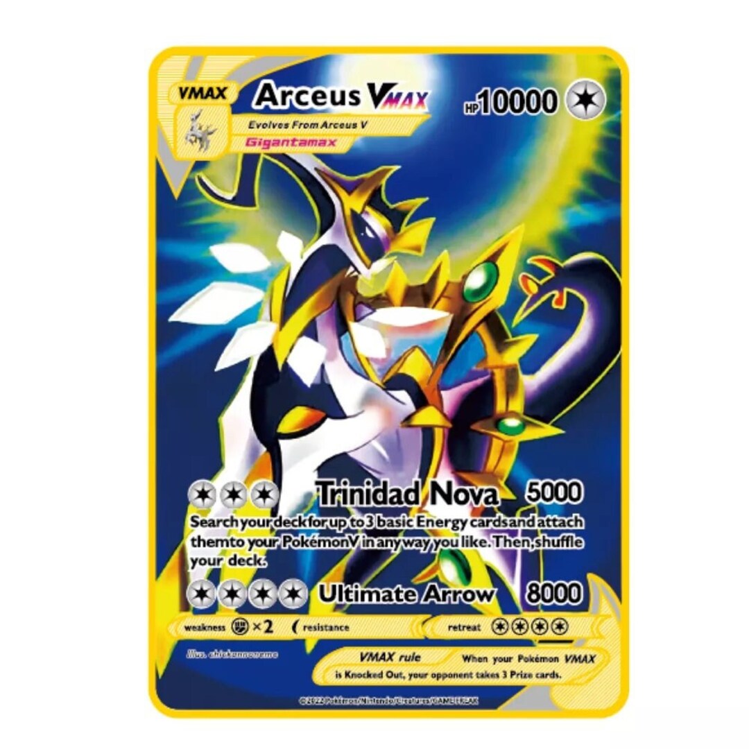 Arceus VMAX Blue Pokemon Gold Solid Metal Card HP10000 Rare Collectable ...