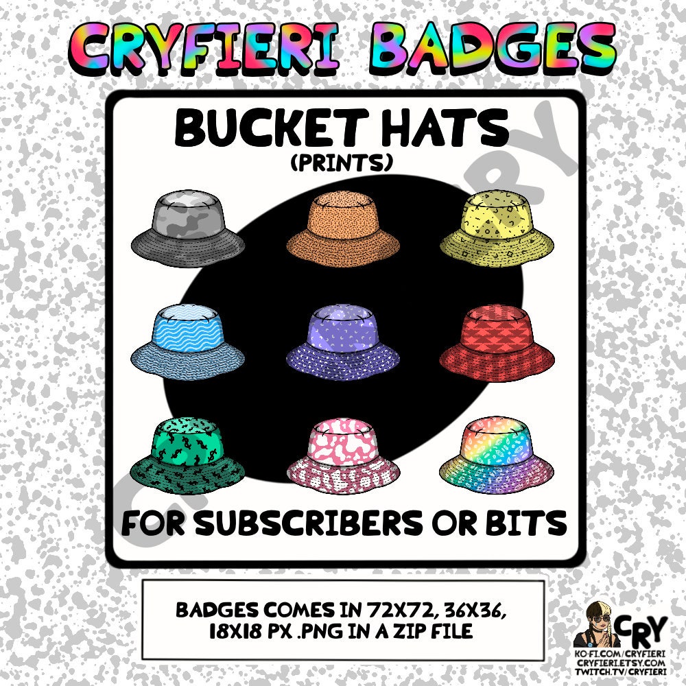 9 Twitch Sub Badges Bucket Hats Cool Pretty Retro Cute Stream Bucket ...