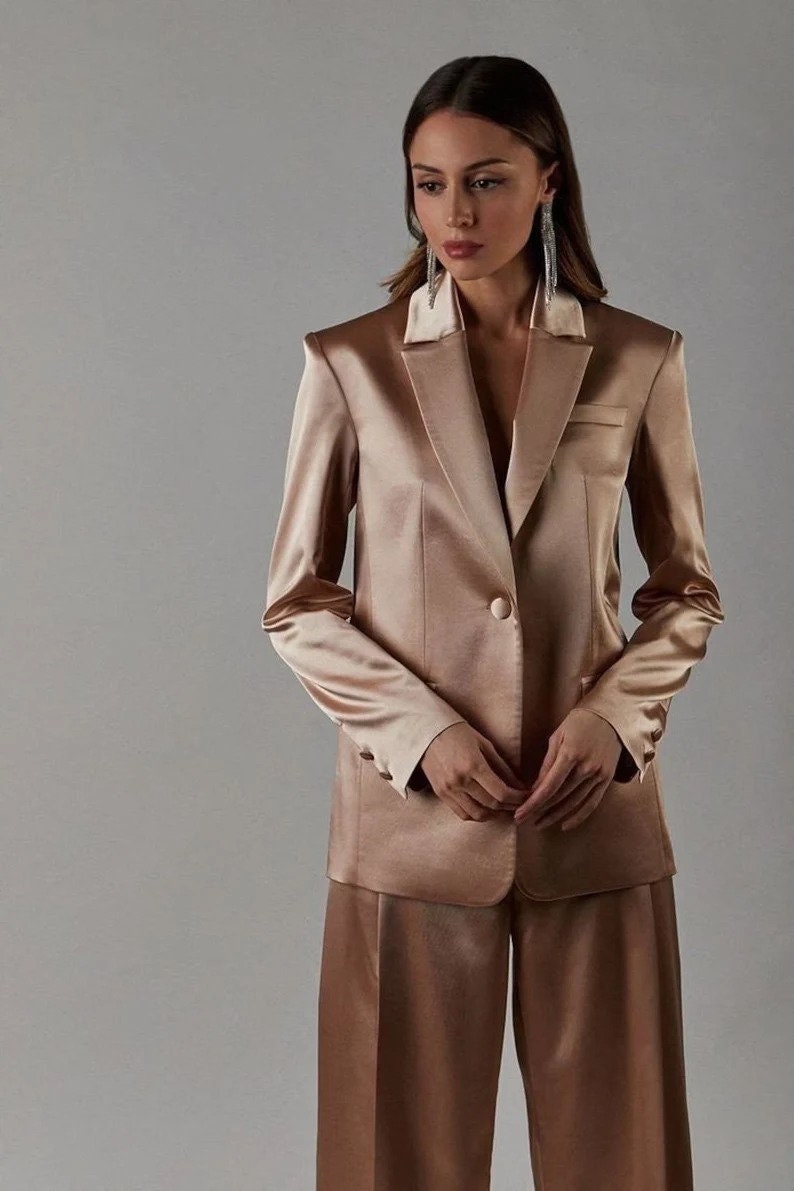 Premium Satin Suit for Women, 3 Pc Pant Suits for Women Blazer With ...