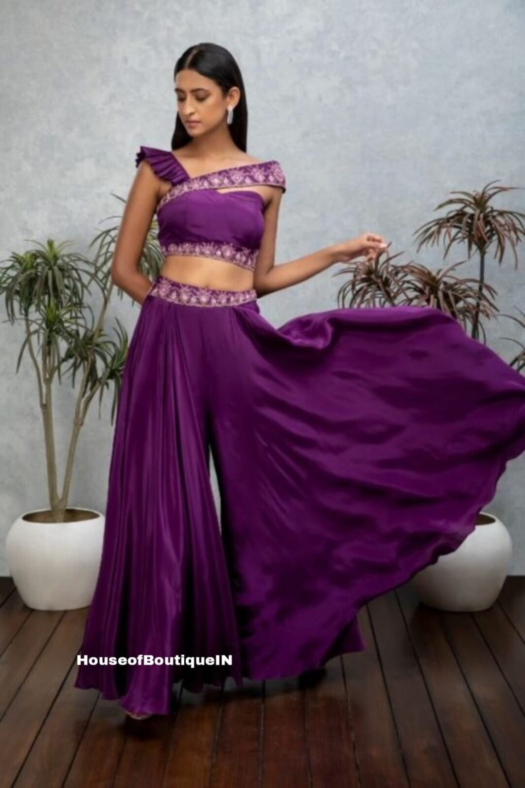 Purple Sharara With Crop Top Sharara Set With Waist Belt and Crop Top ...