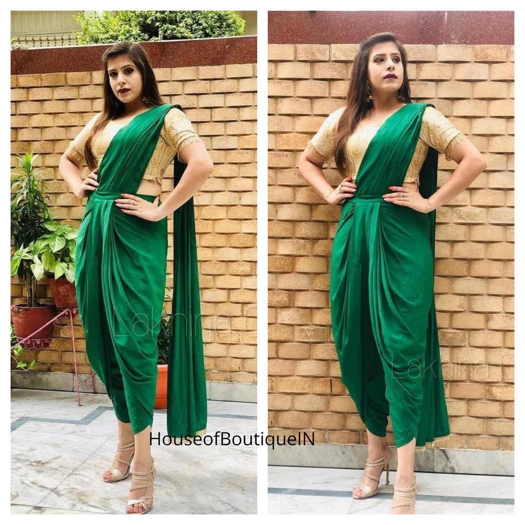 Designer Dhoti Saree Green Dhoti Saree Festive Wear Dhoti Styled Saree ...