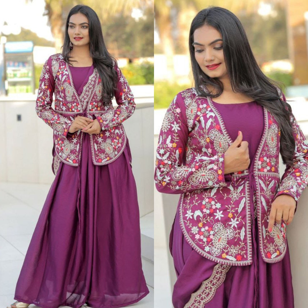 Party Wear Designer Gown With Koti and Dupatta 3 Beautiful Color WITH ...