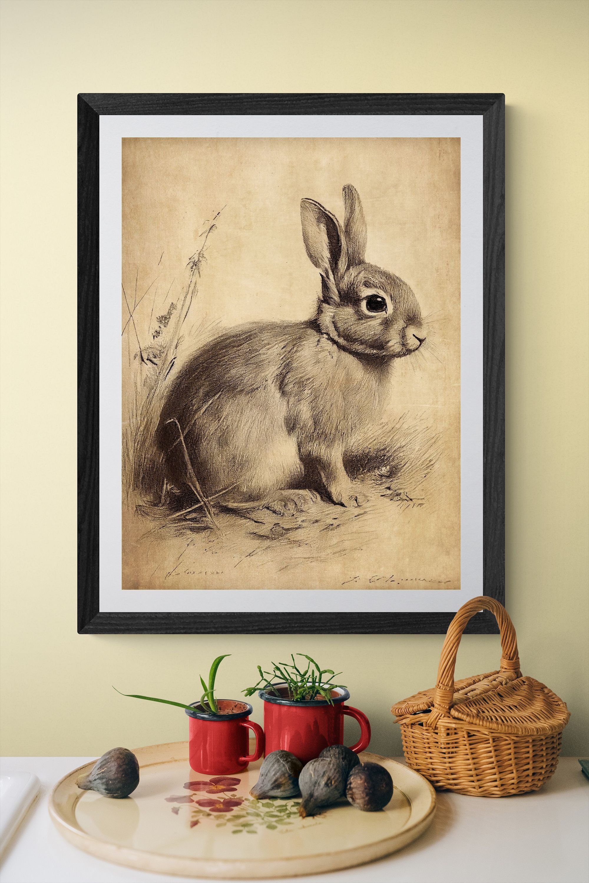 Rabbit Drawing, Printable Bunny Drawing, Rabbit Wall Art, Rabbit Print ...