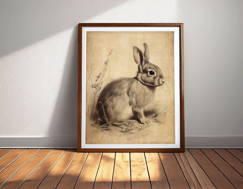 Rabbit Drawing, Printable Bunny Drawing, Rabbit Wall Art, Rabbit Print ...