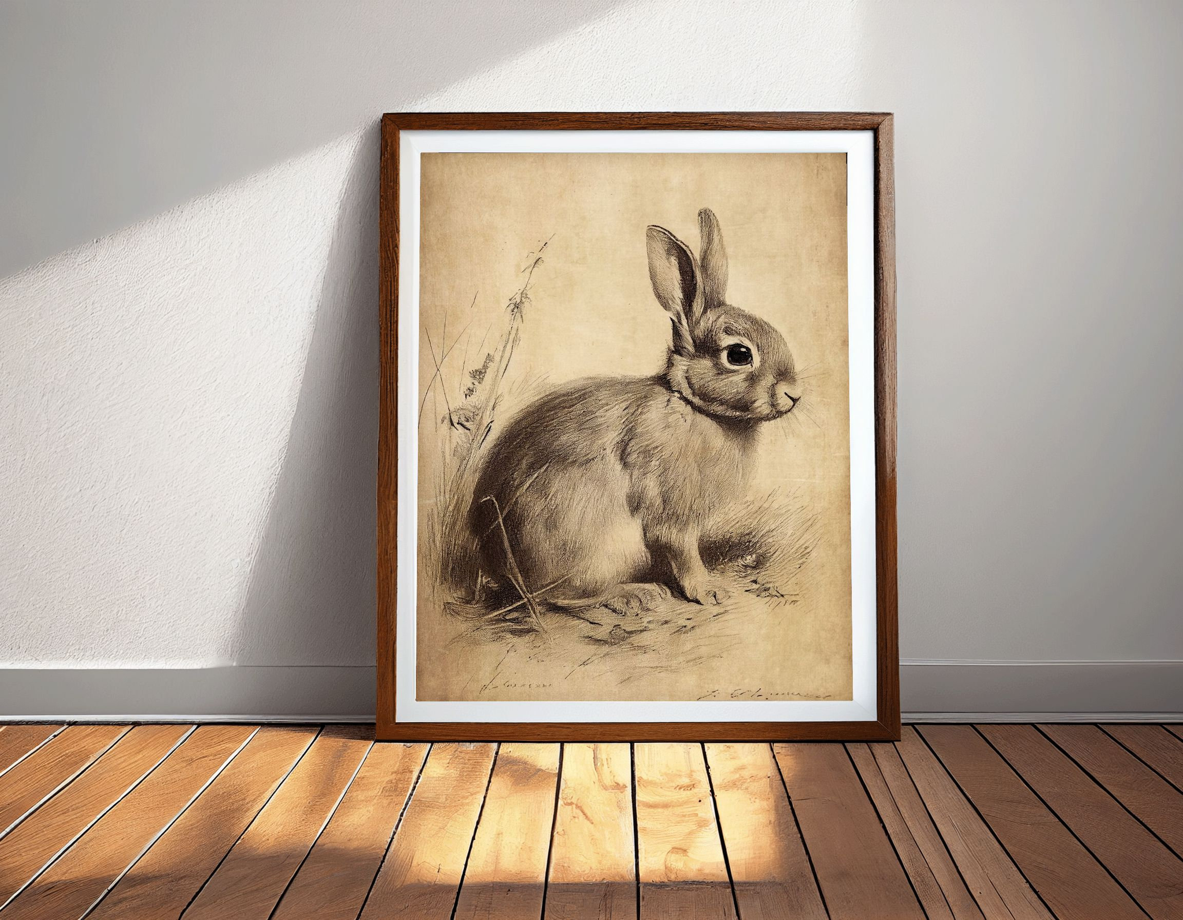 Rabbit Drawing, Printable Bunny Drawing, Rabbit Wall Art, Rabbit Print ...